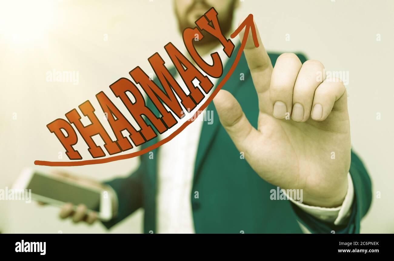 Writing note showing Pharmacy. Business concept for the practice of ...
