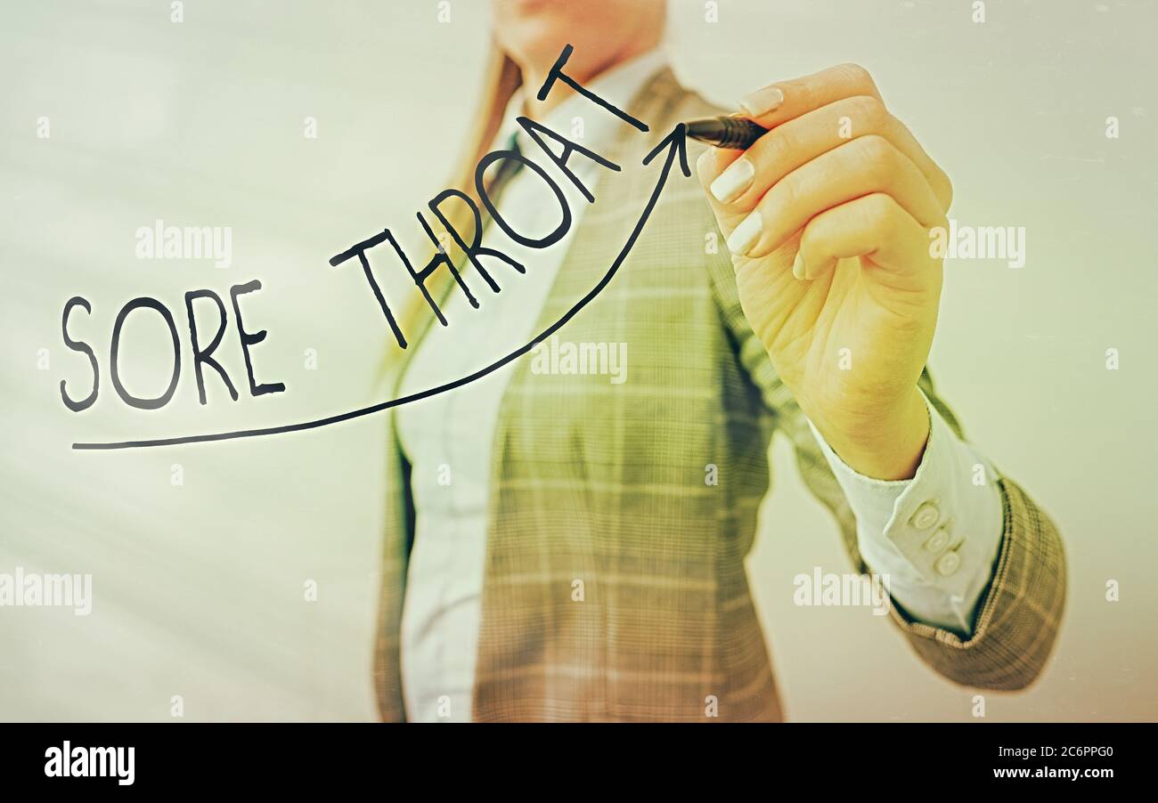 Writing note showing Sore Throat. Business concept for Inflammation ot ...