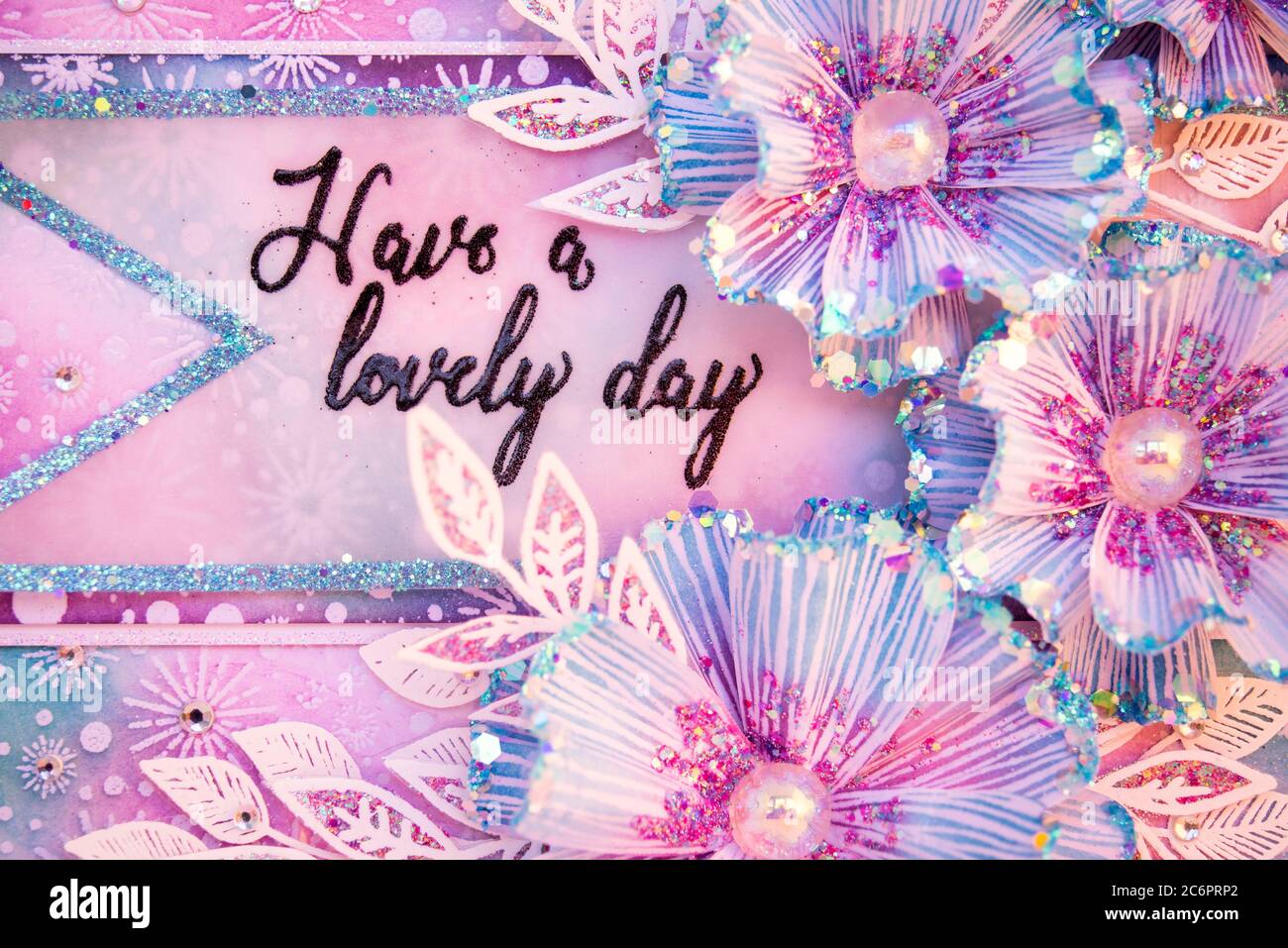 Hand crafted greetings card. Have a lovely day. Embellished with ...