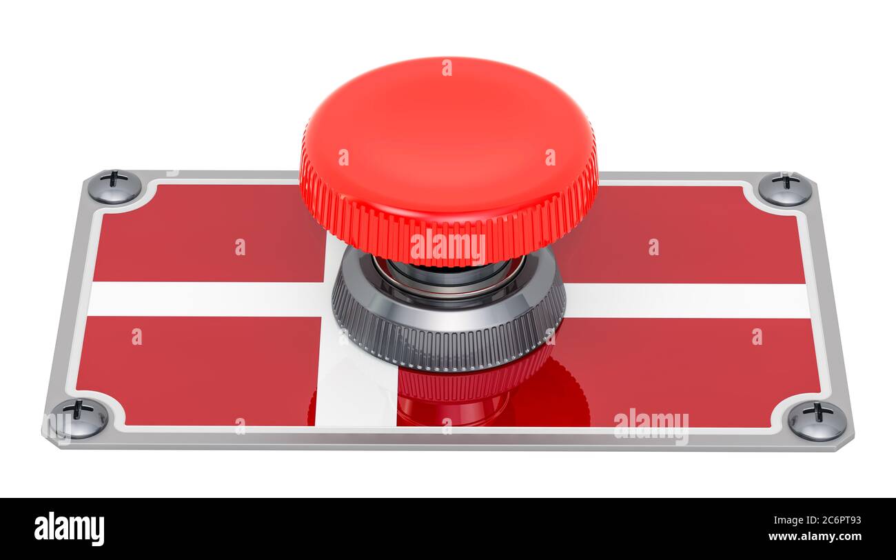 Push button with Danish flag, 3D rendering isolated on white background ...