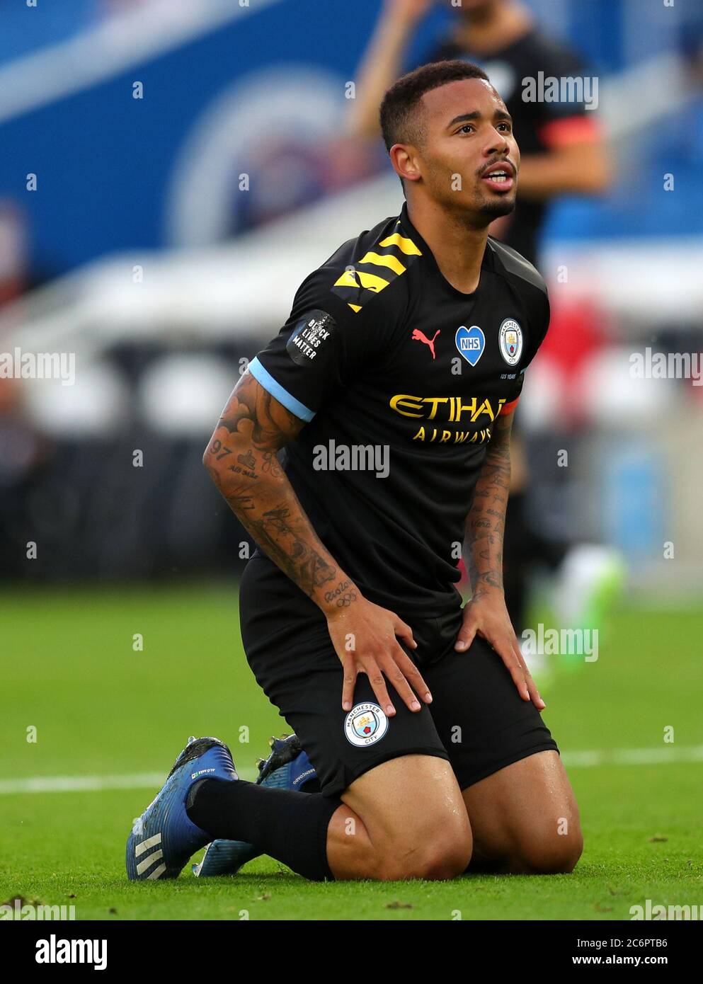 Manchester City's Gabriel Jesus reacts to a missed shot during the ...