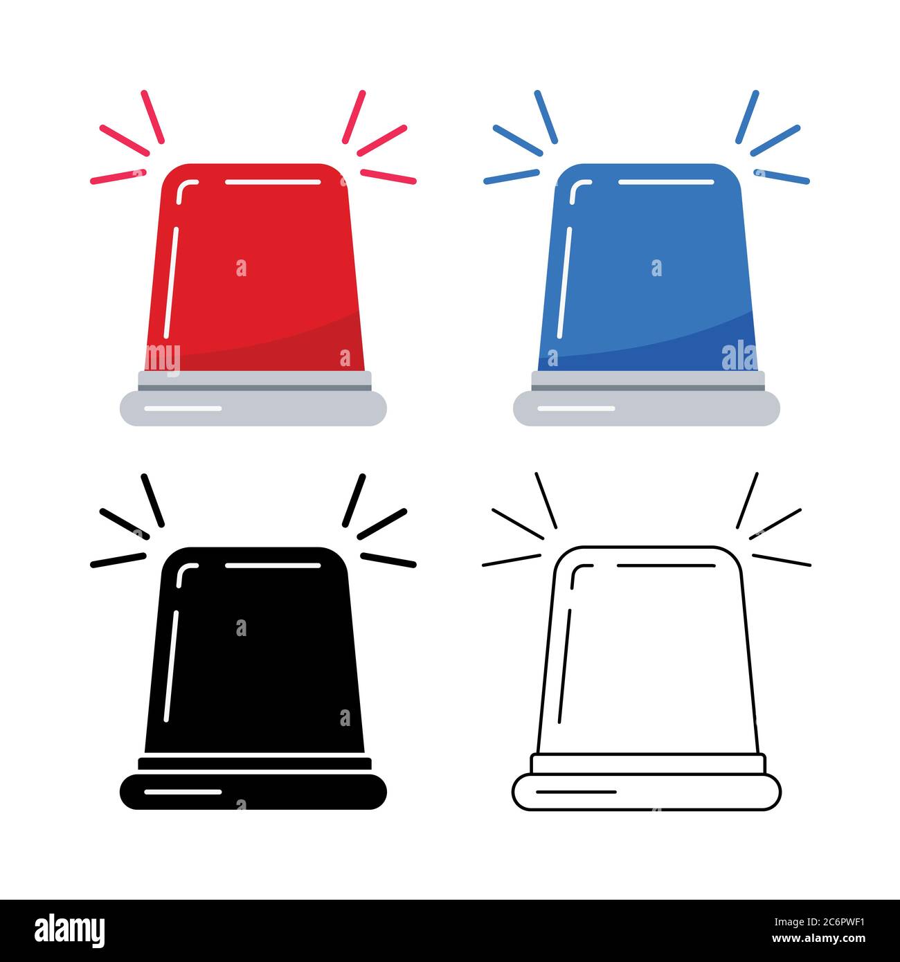 Red blue fire flasher siren vector icon set isolated on white ...