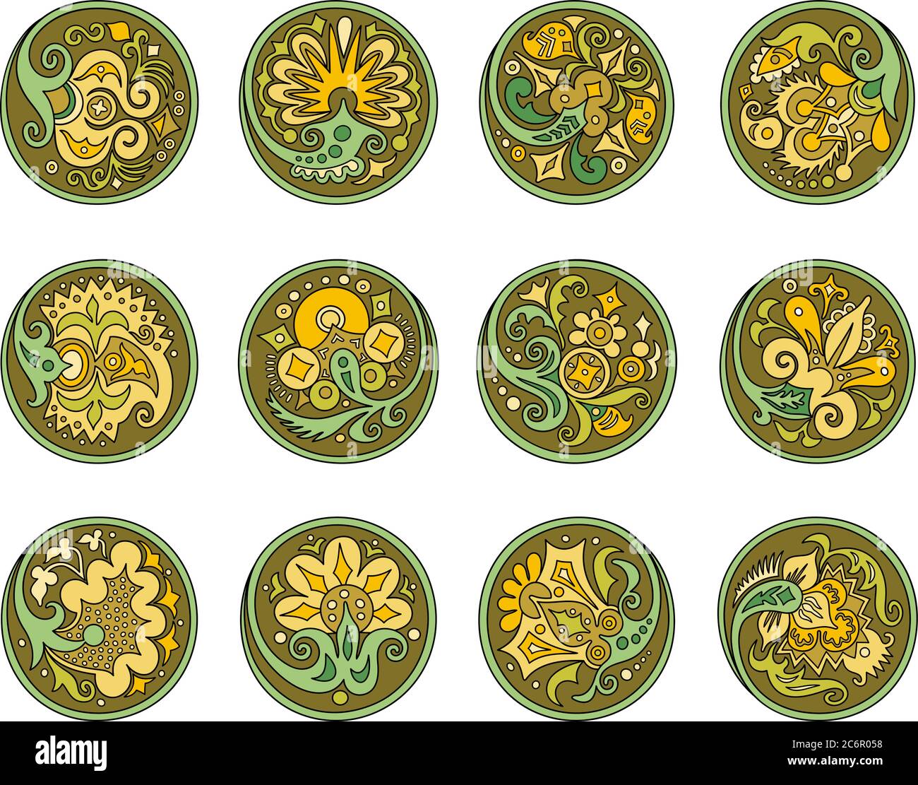 Vector set of circles with ethnic floral elements Stock Vector Image ...
