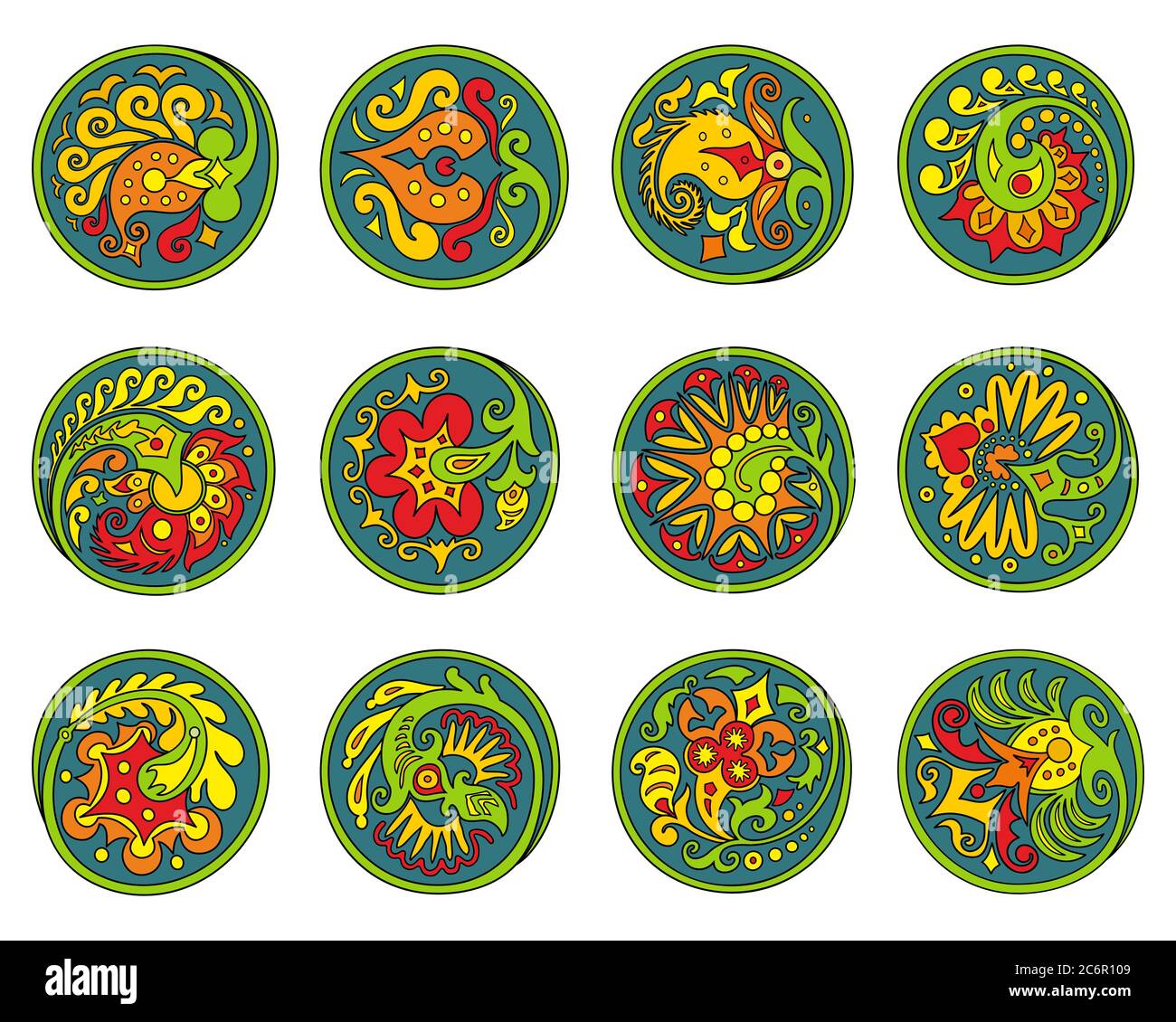 Vector set of circles with ethnic floral elements Stock Vector Image ...