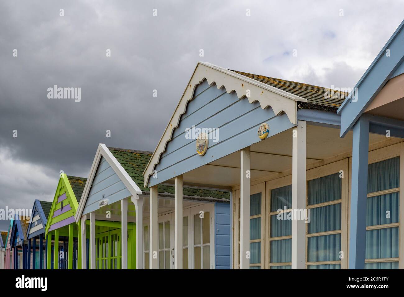 Line beach huts under hi-res stock photography and images - Alamy