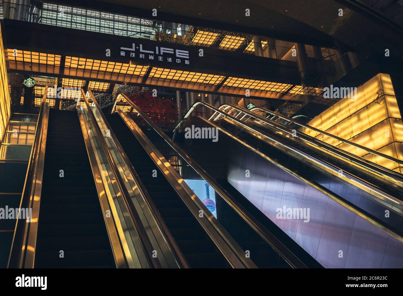 Escalator, city of Shanghai China Stock Photo - Alamy