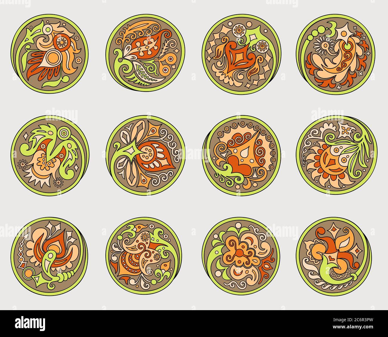 Vector set of circles with ethnic floral elements Stock Vector Image ...