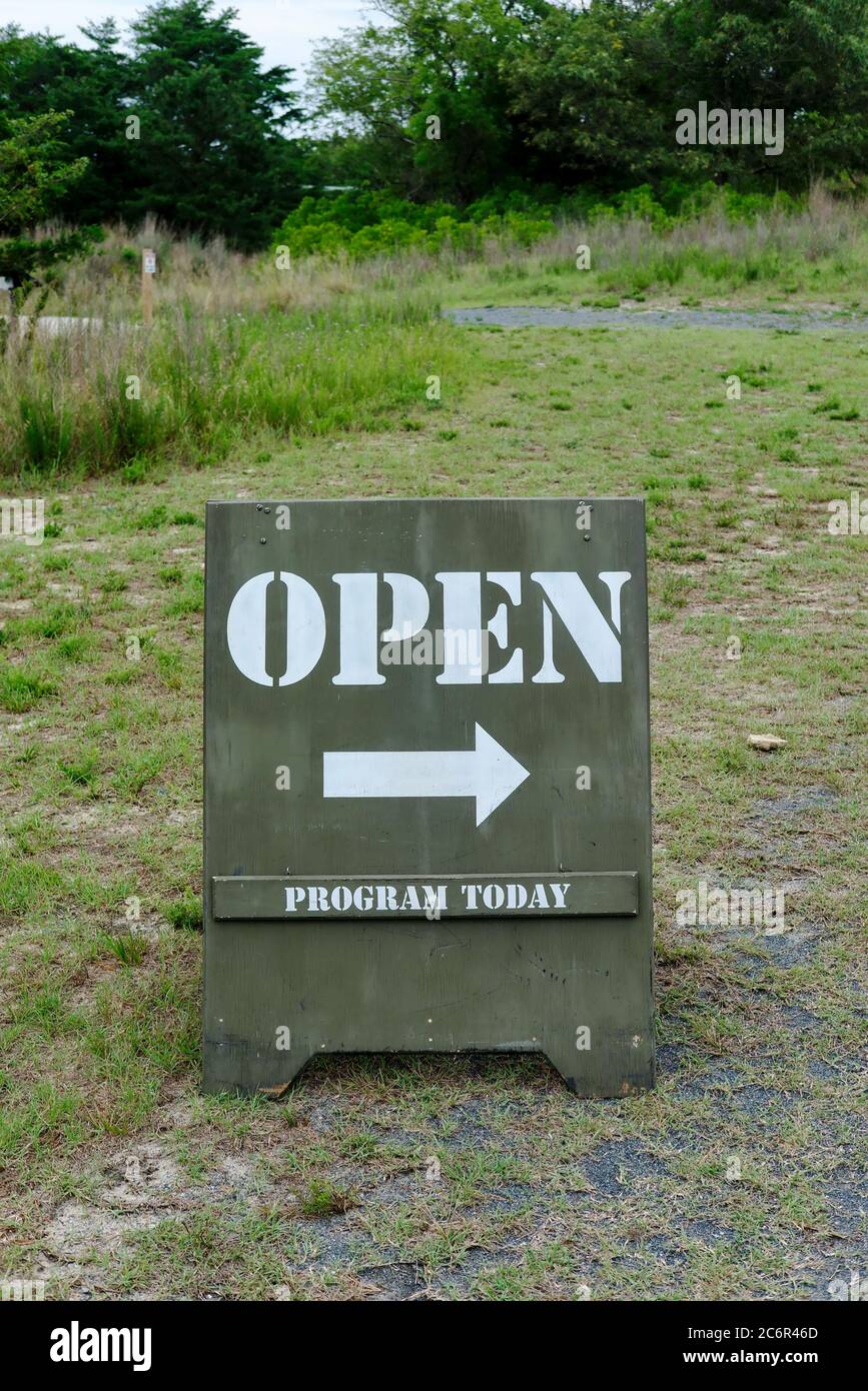 Open sign for a program, painted and stenciled in traditional U.S. Army ...