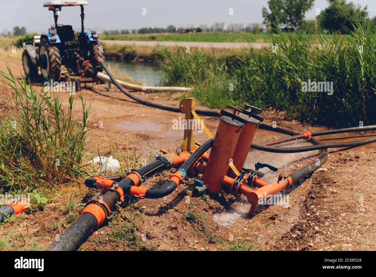 The pumping station where water is pumped from a irrigation canal, and ...