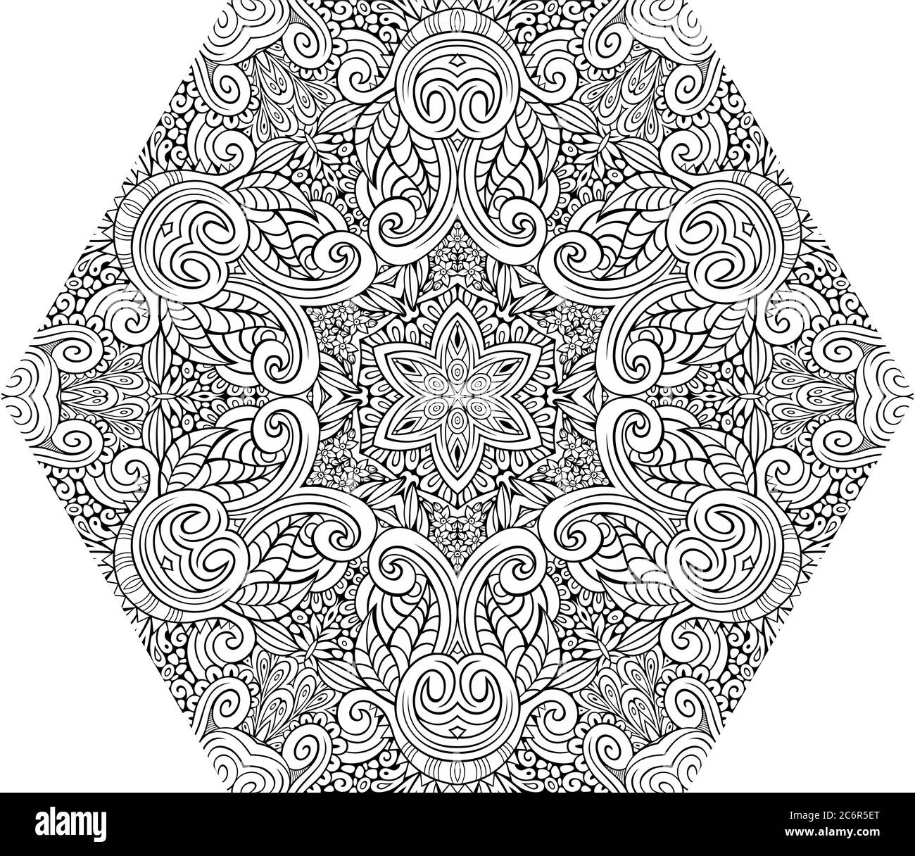 Vector floral ethnic outline hand drawn mandala Stock Vector Image ...
