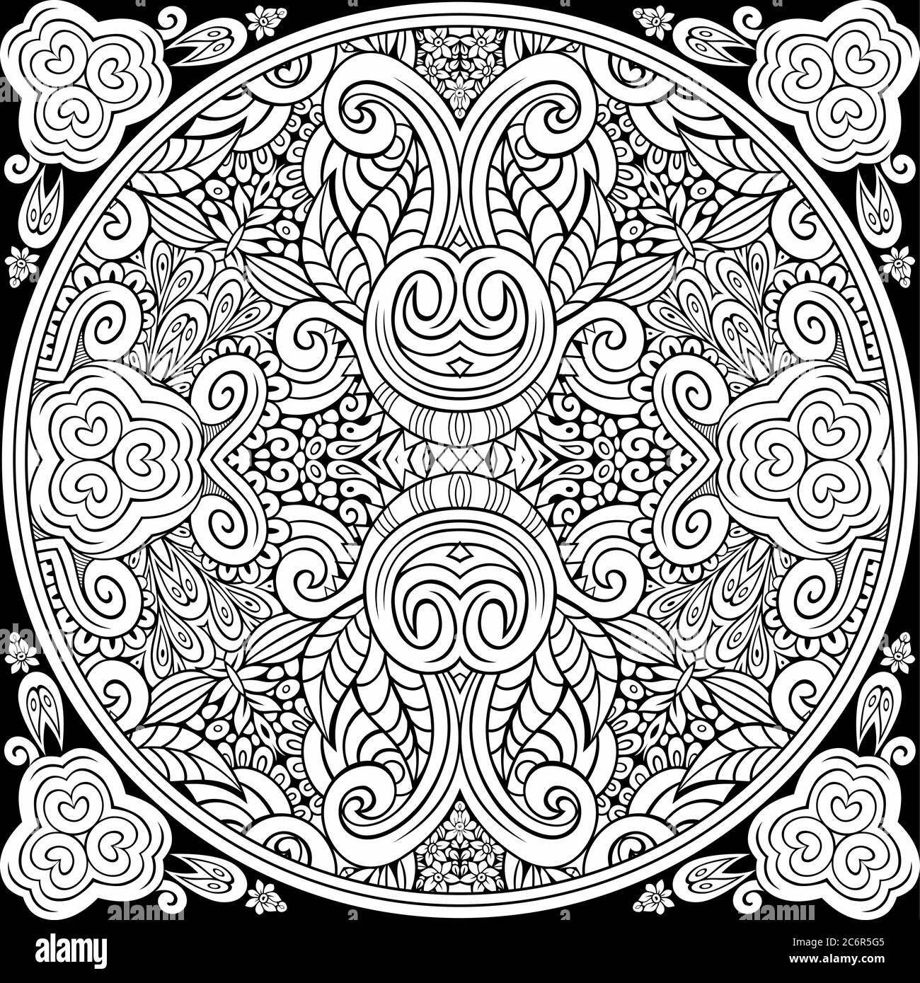 Vector floral ethnic outline hand drawn mandala Stock Vector Image ...