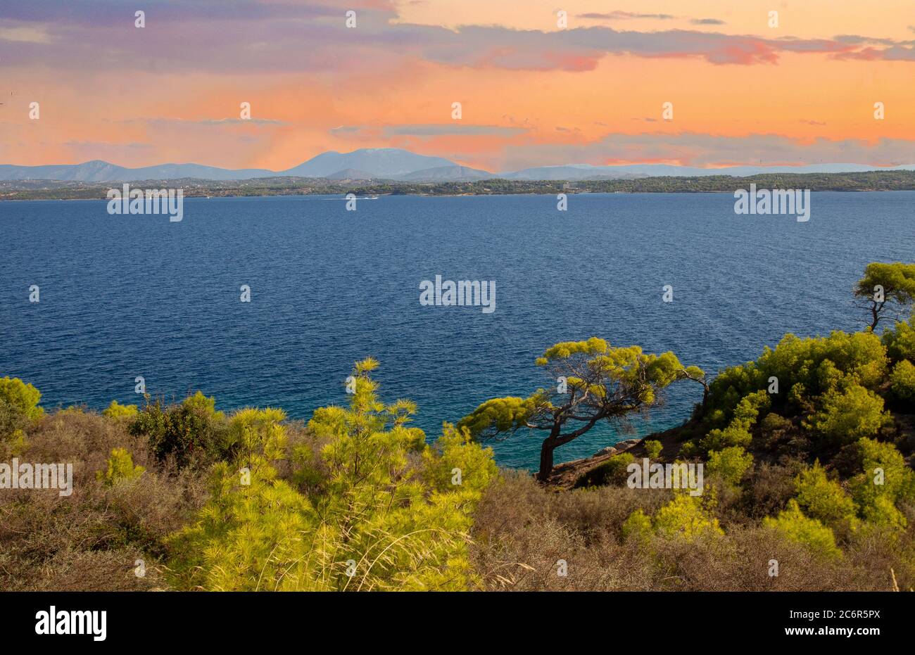 Amazing landscape from greek island on Mainland of Greece - awe sunset ...