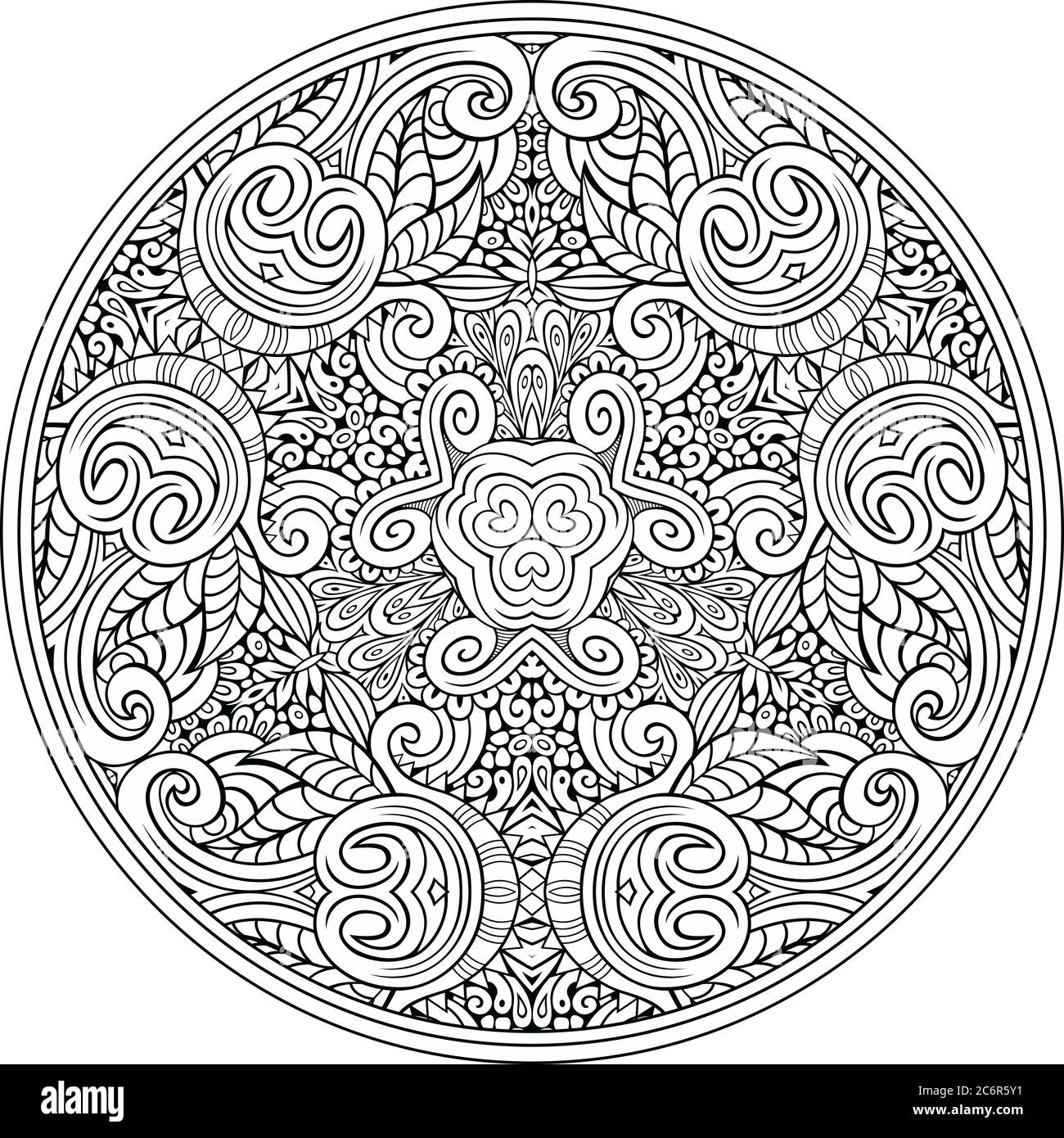 Vector floral ethnic outline hand drawn mandala Stock Vector Image ...