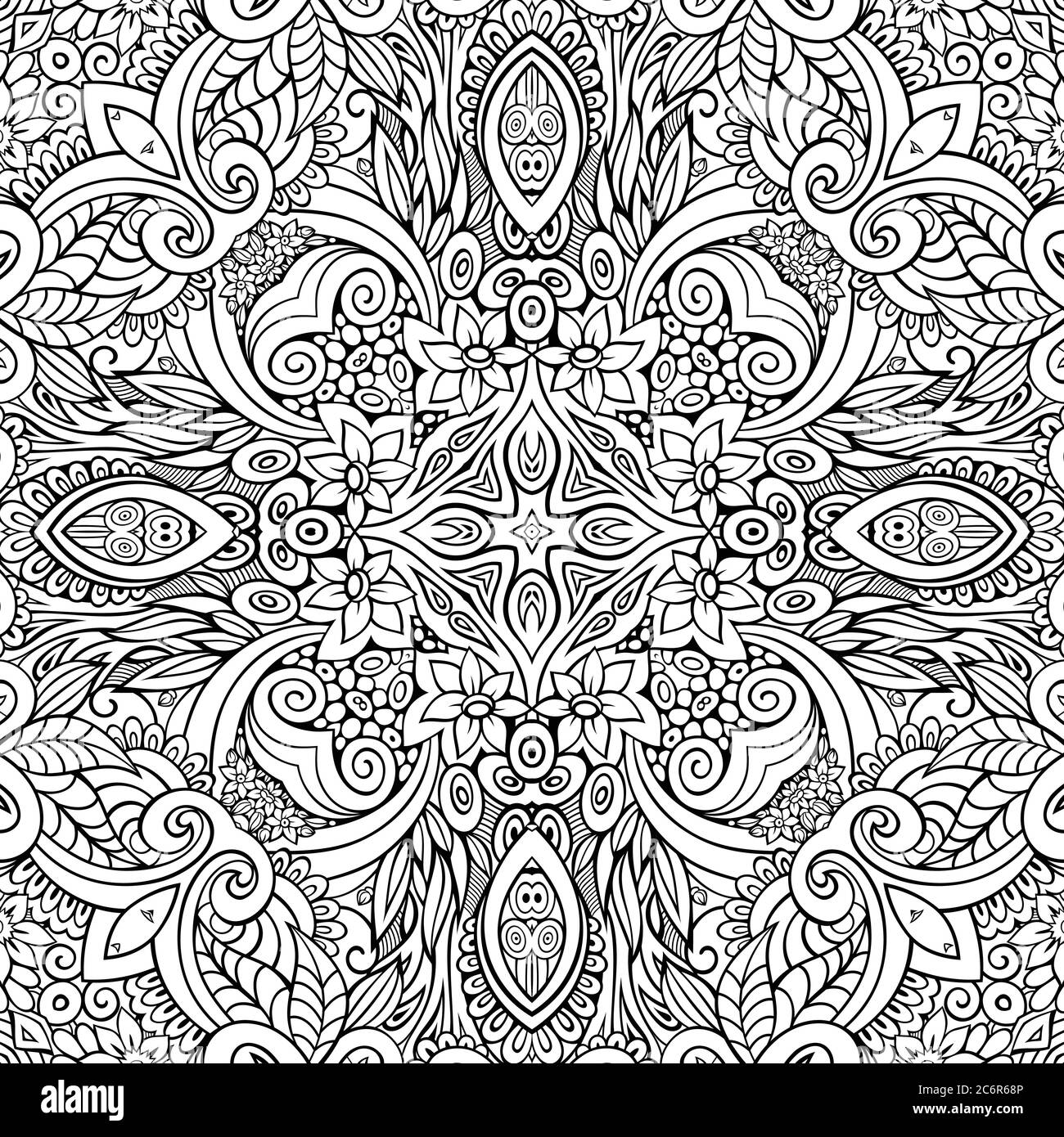 Vector ethnic hand drawn line art seamless pattern Stock Vector Image ...