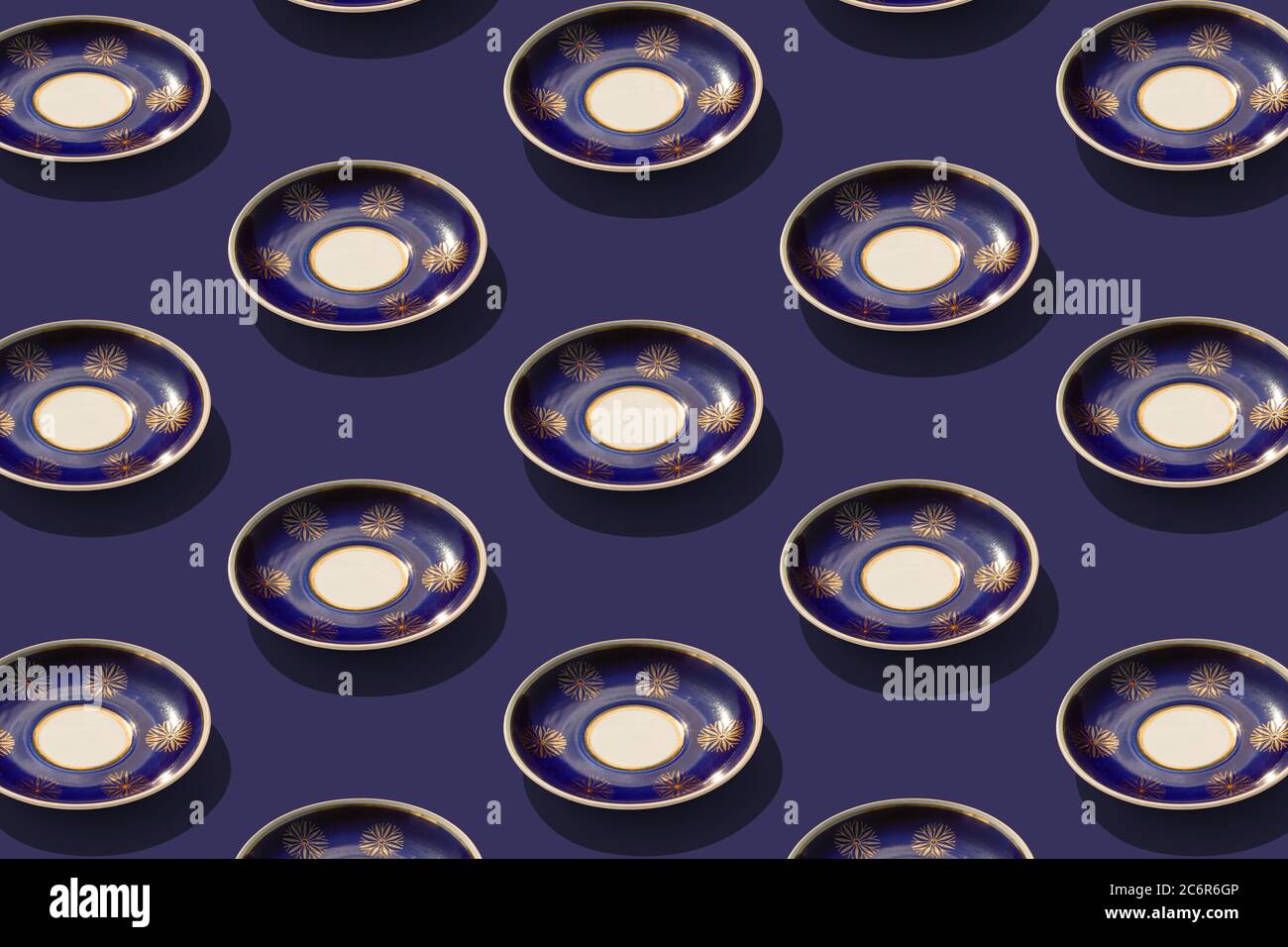 Background from large group of old ceramic plates.Flat lay, top view ...