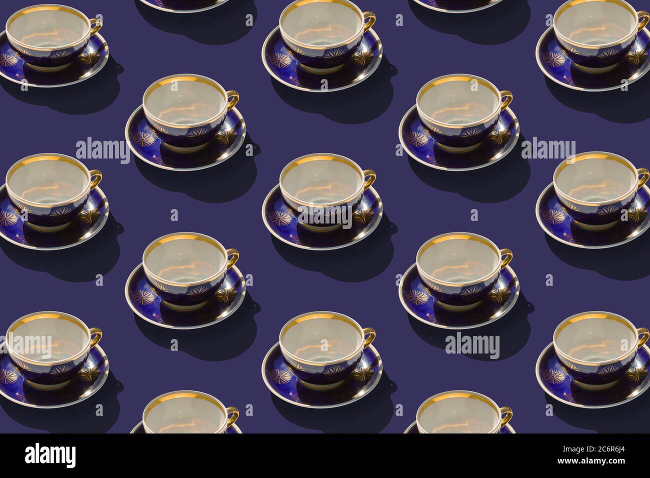Background from group of old ceramic empty cups for tea or coffee.Flat ...