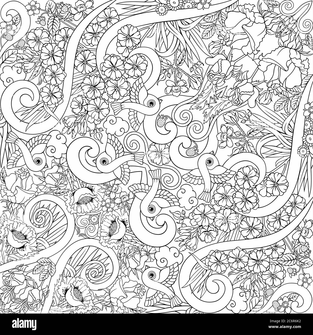 Vector nature hand drawn line art pattern Stock Vector Image & Art - Alamy