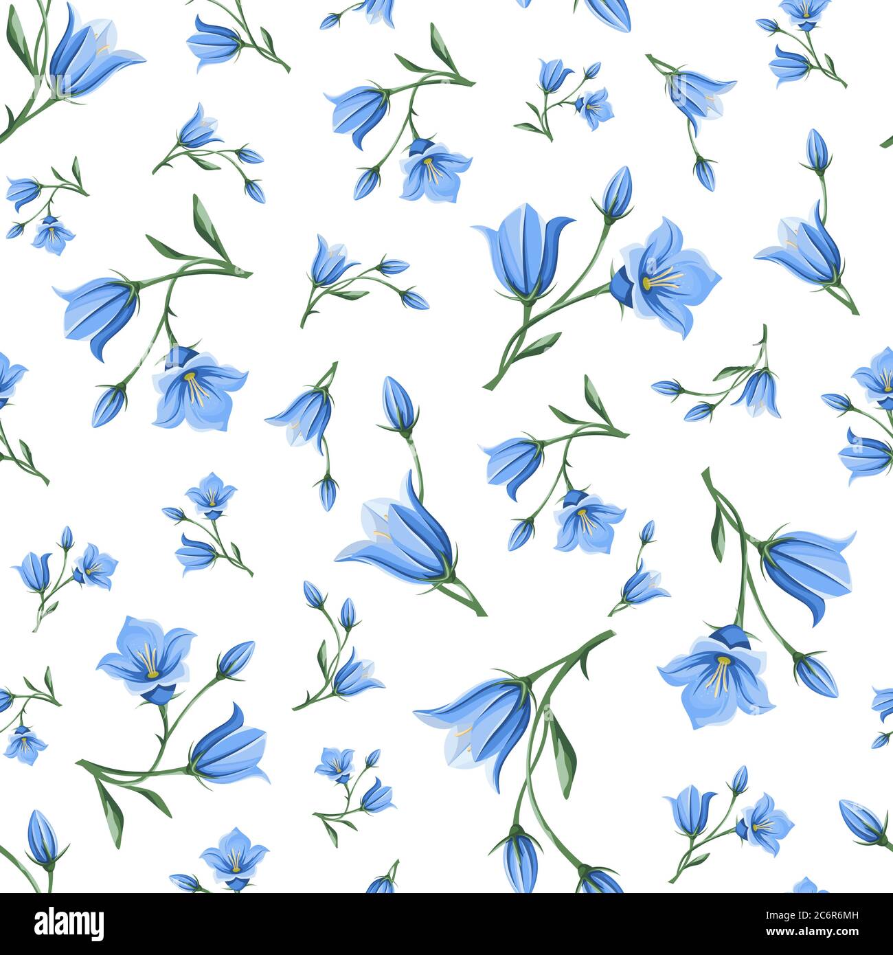Vector seamless pattern with blue bluebell (campanula) flowers on a ...