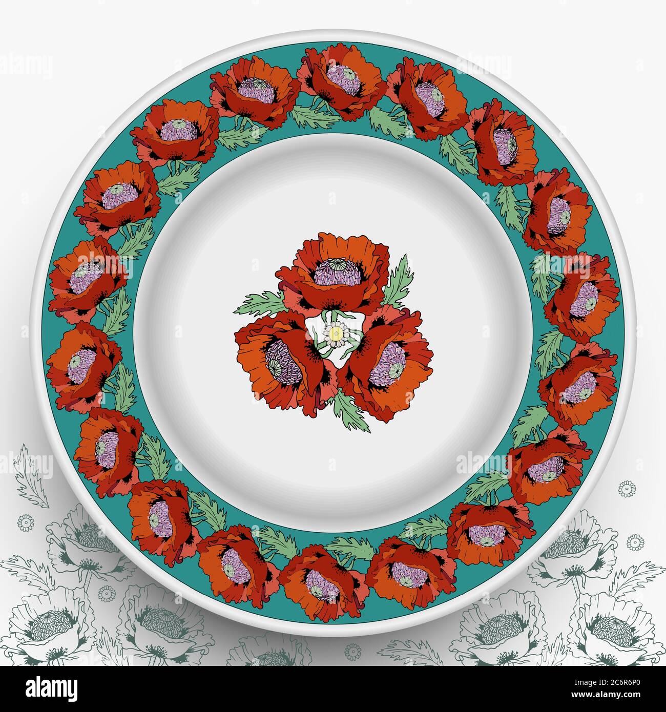 Vector plate with decorative flowers poppies Stock Vector Image & Art ...