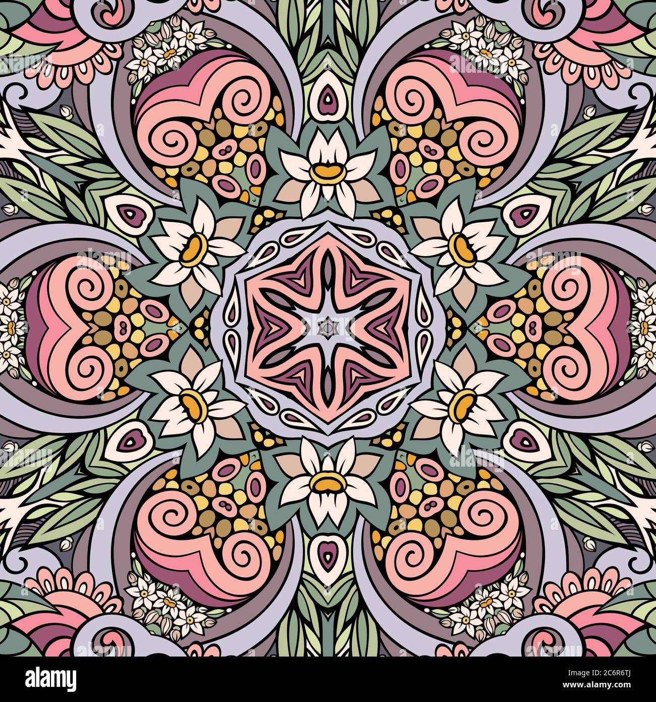 Vector ethnic hand drawn color seamless pattern Stock Vector Image ...
