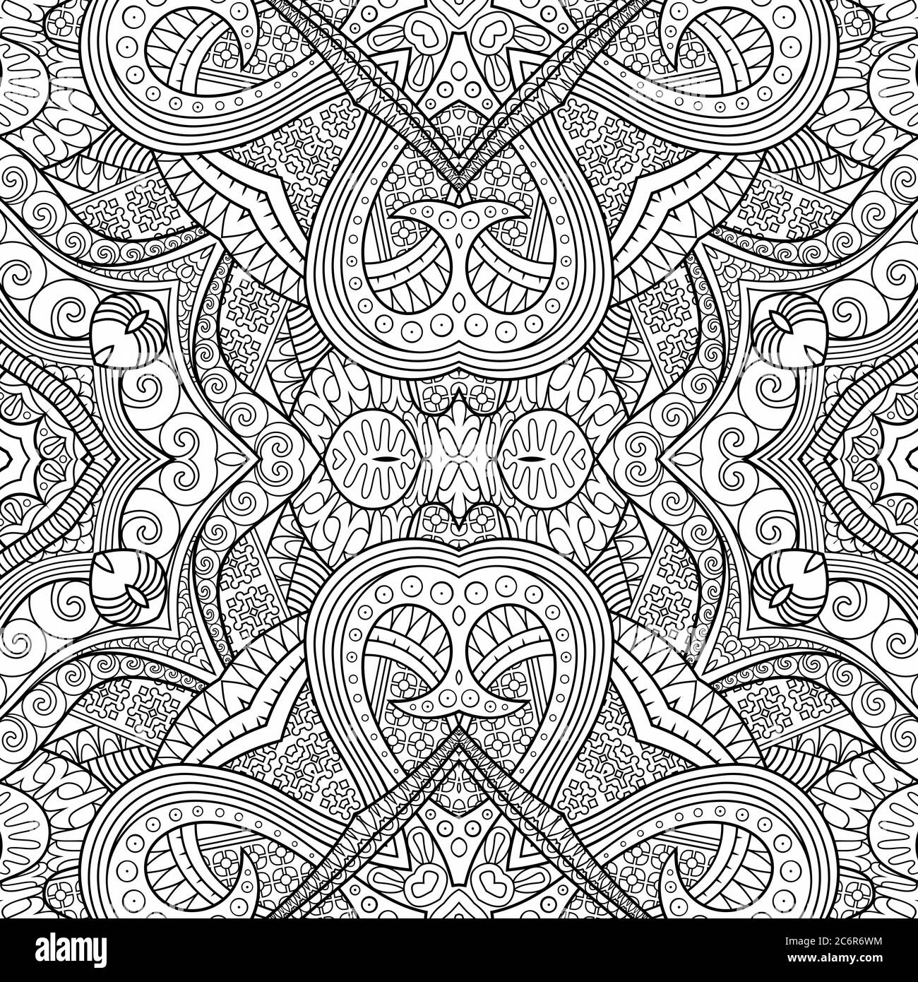 Vector ethnic hand drawn line art seamless pattern Stock Vector Image ...