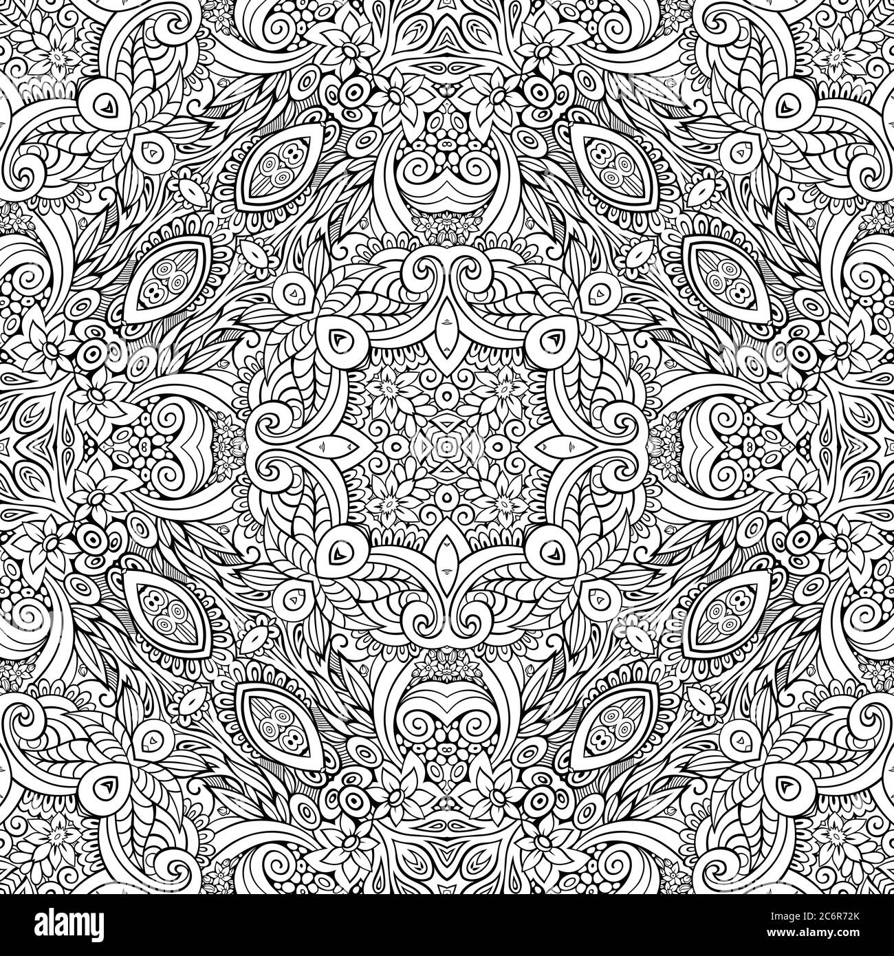 Vector ethnic hand drawn line art seamless pattern Stock Vector Image ...