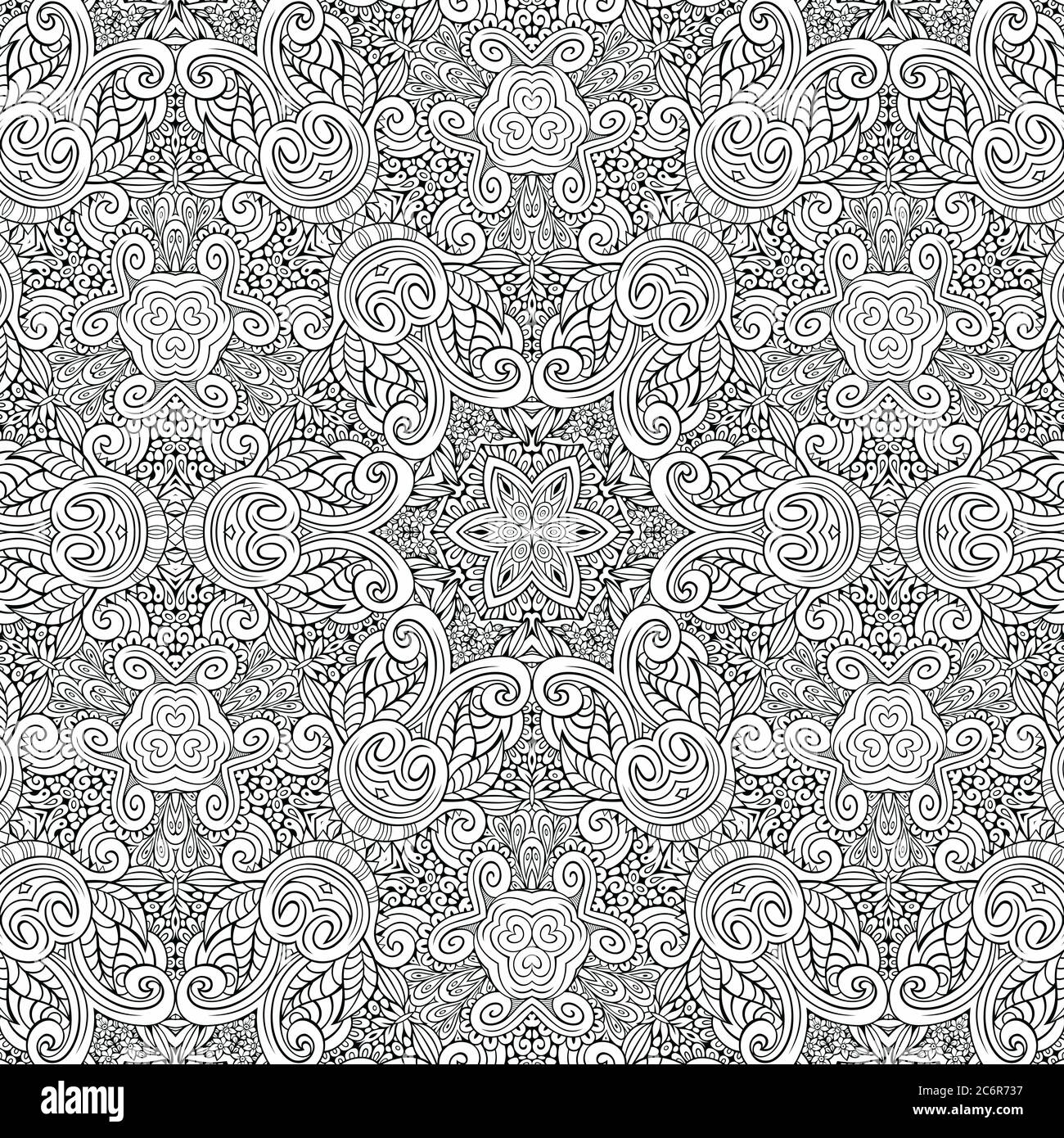 Vector ethnic hand drawn outline seamless pattern Stock Vector Image ...