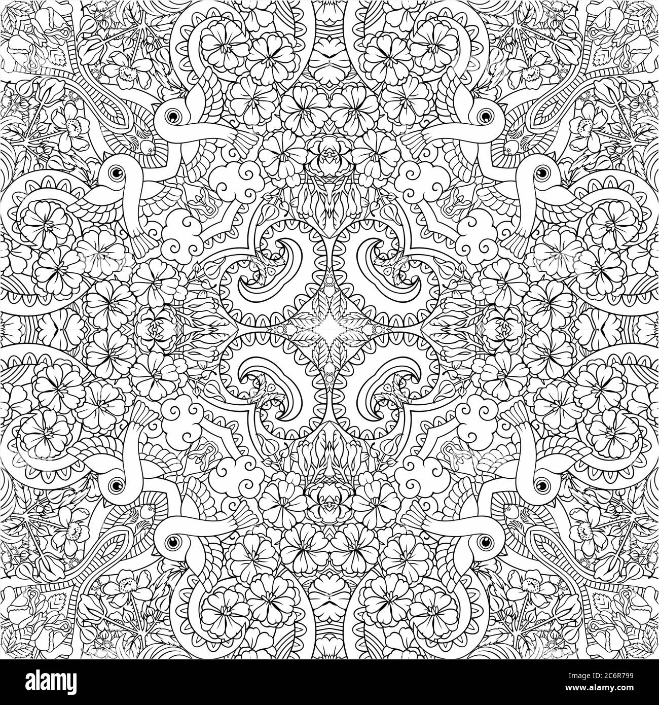 Vector nature line art hand drawn seamless pattern Stock Vector Image ...
