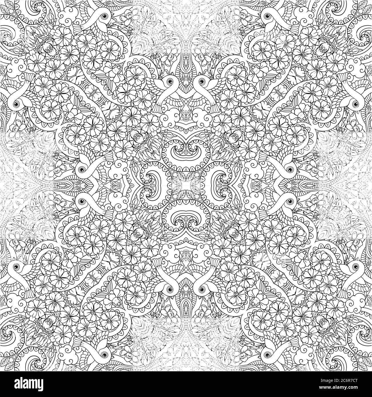 Vector nature line art hand drawn seamless pattern Stock Vector Image ...