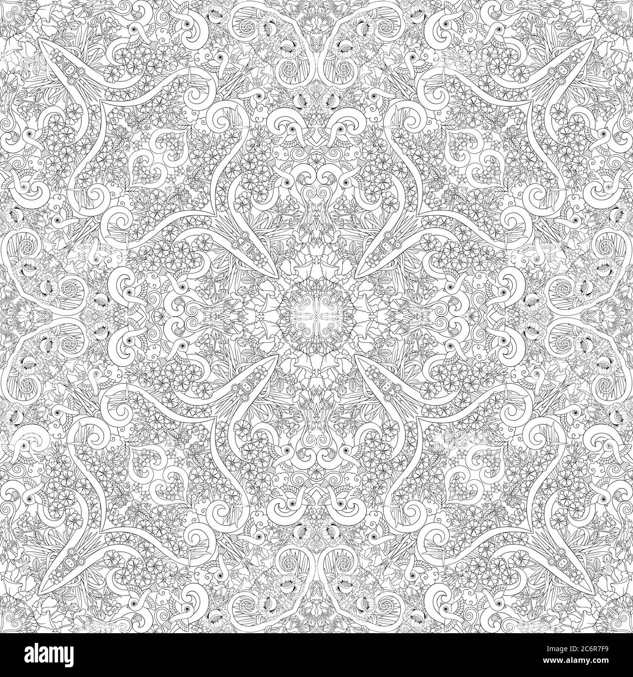 Vector nature hand drawn line art seamless pattern Stock Vector Image ...