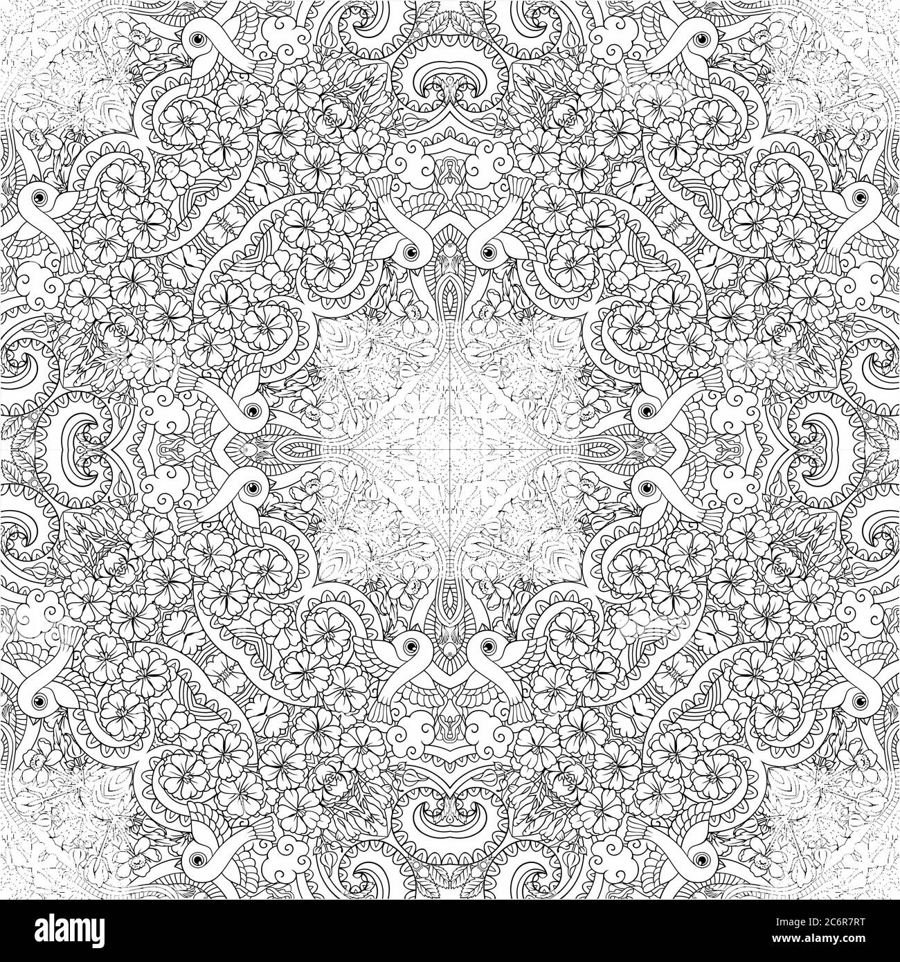Vector nature line art hand drawn seamless pattern Stock Vector Image ...