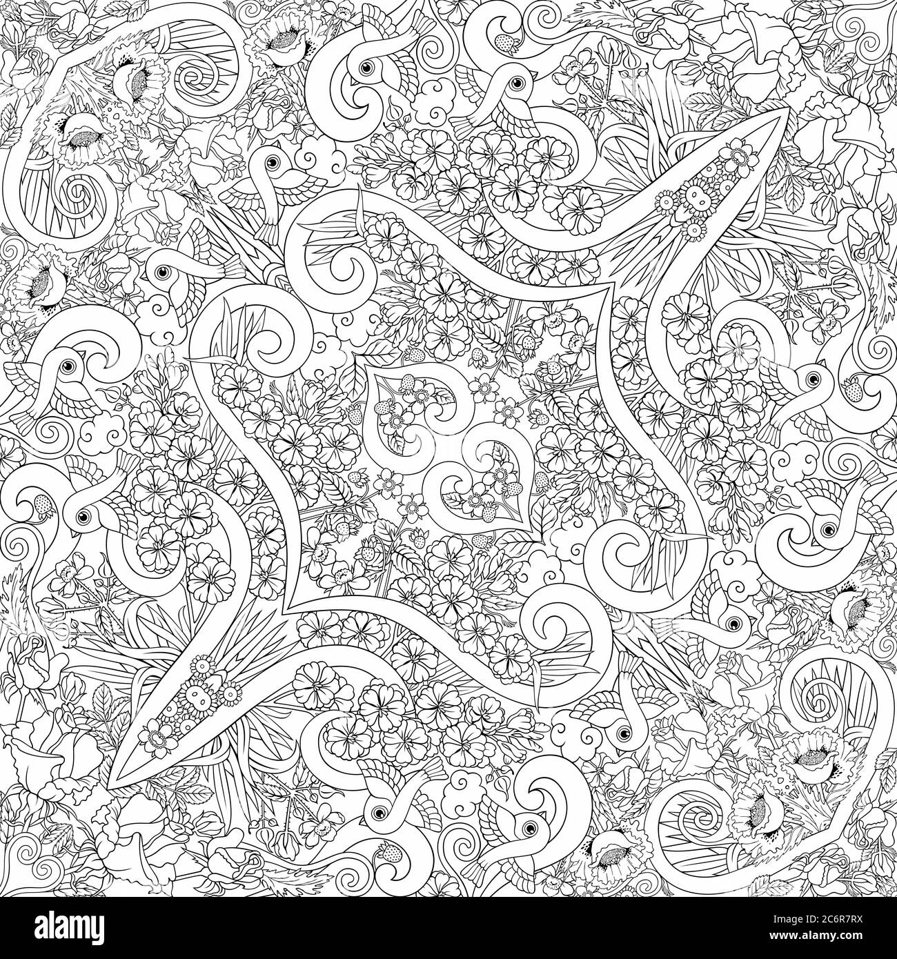 Vector nature hand drawn line art seamless pattern Stock Vector Image ...