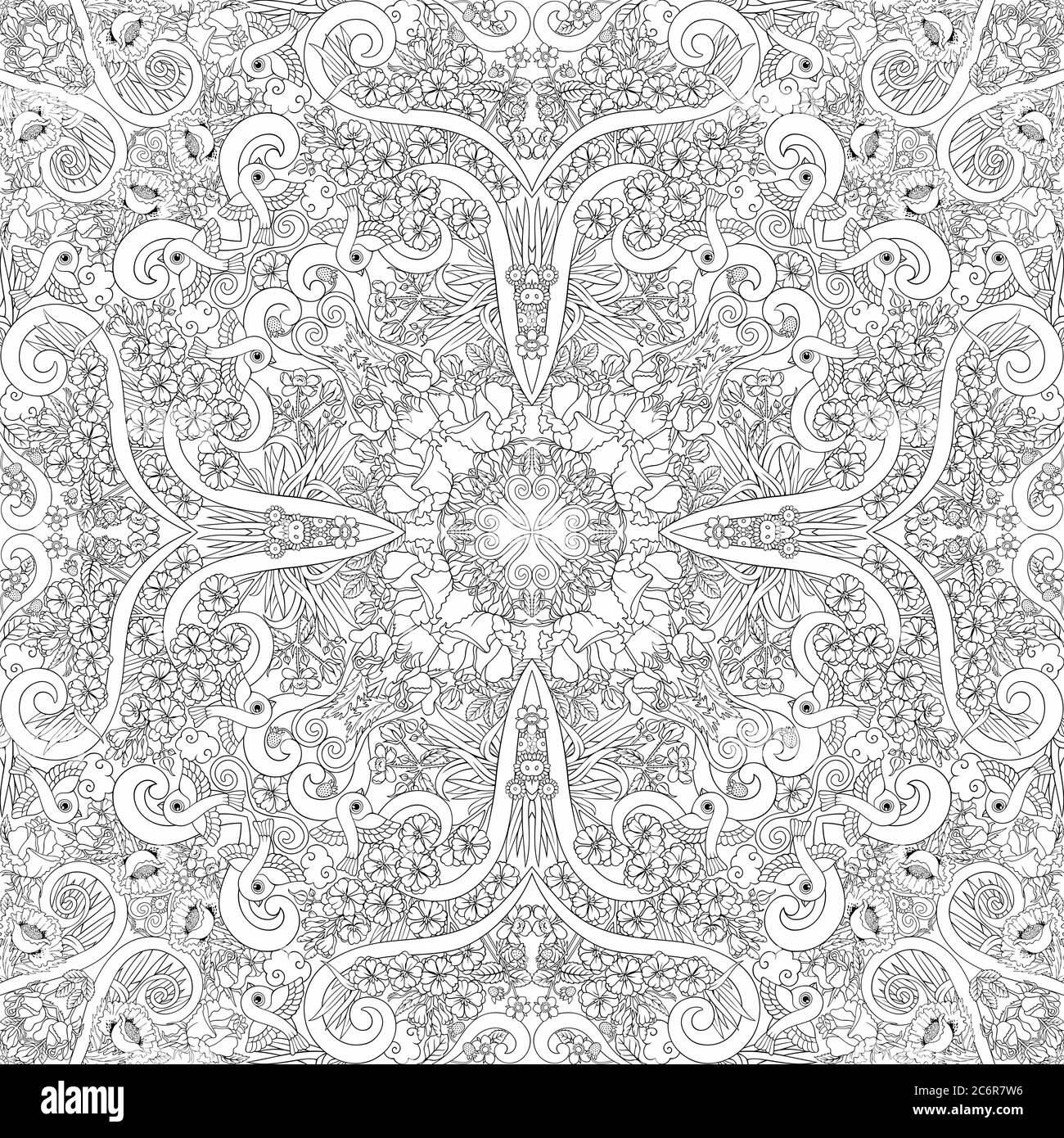 Vector nature hand drawn line art seamless pattern Stock Vector Image ...
