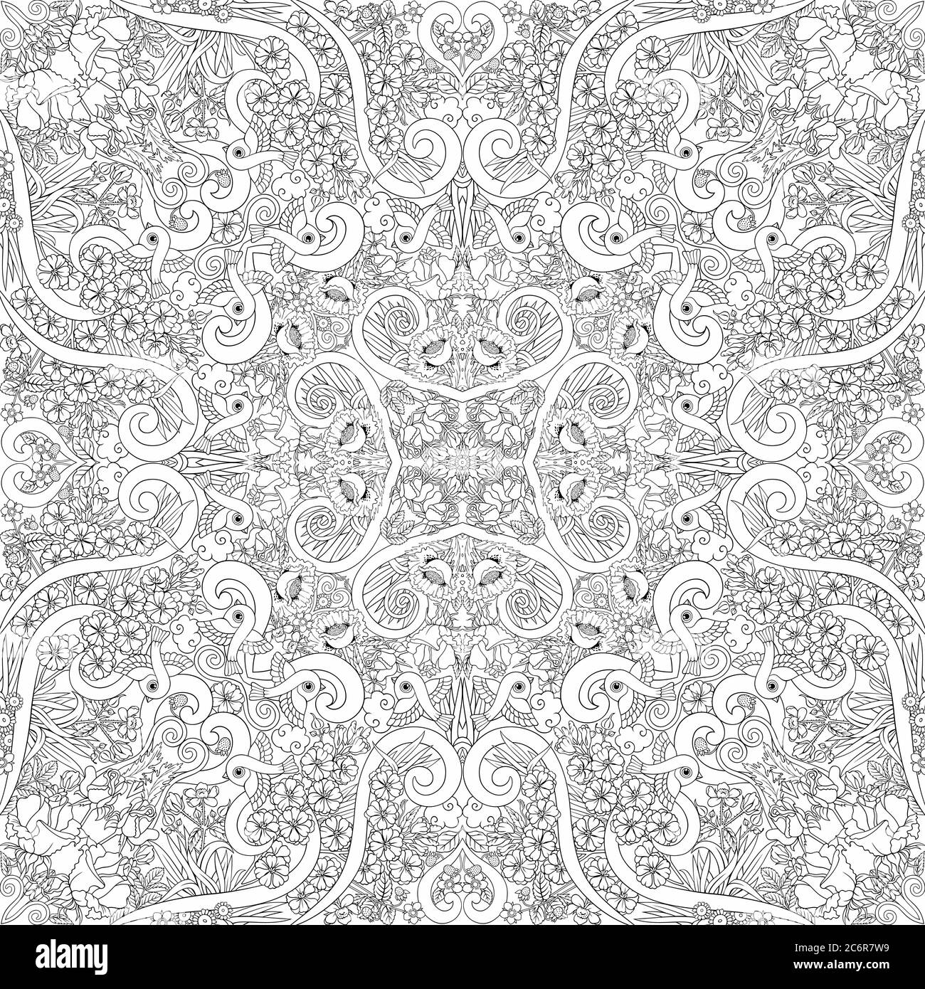 Vector nature hand drawn line art seamless pattern Stock Vector Image ...
