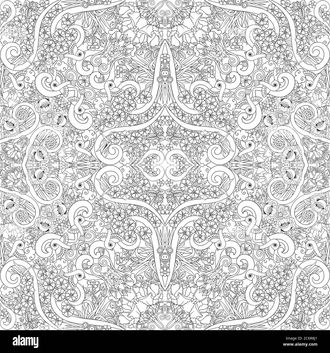 Vector nature hand drawn line art seamless pattern Stock Vector Image ...