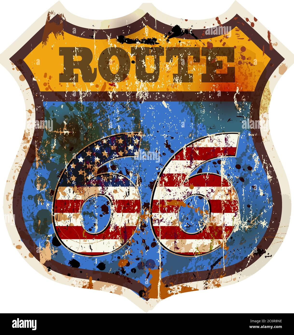 Route 66 sign,distressed grungy roadsign, retro style, vector ...