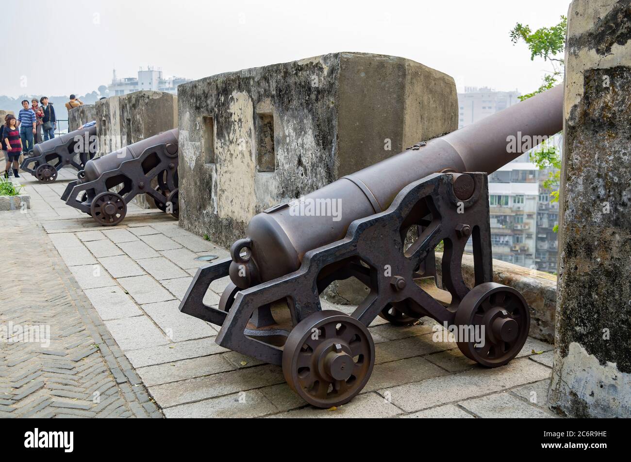 Sunny view of the cannon of Monte Fort at Macao, China Stock Photo - Alamy