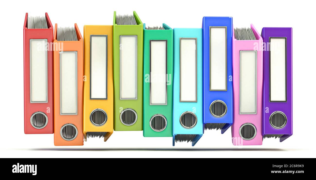 Multi colored office folders bunch 3D render illustration isolated on ...