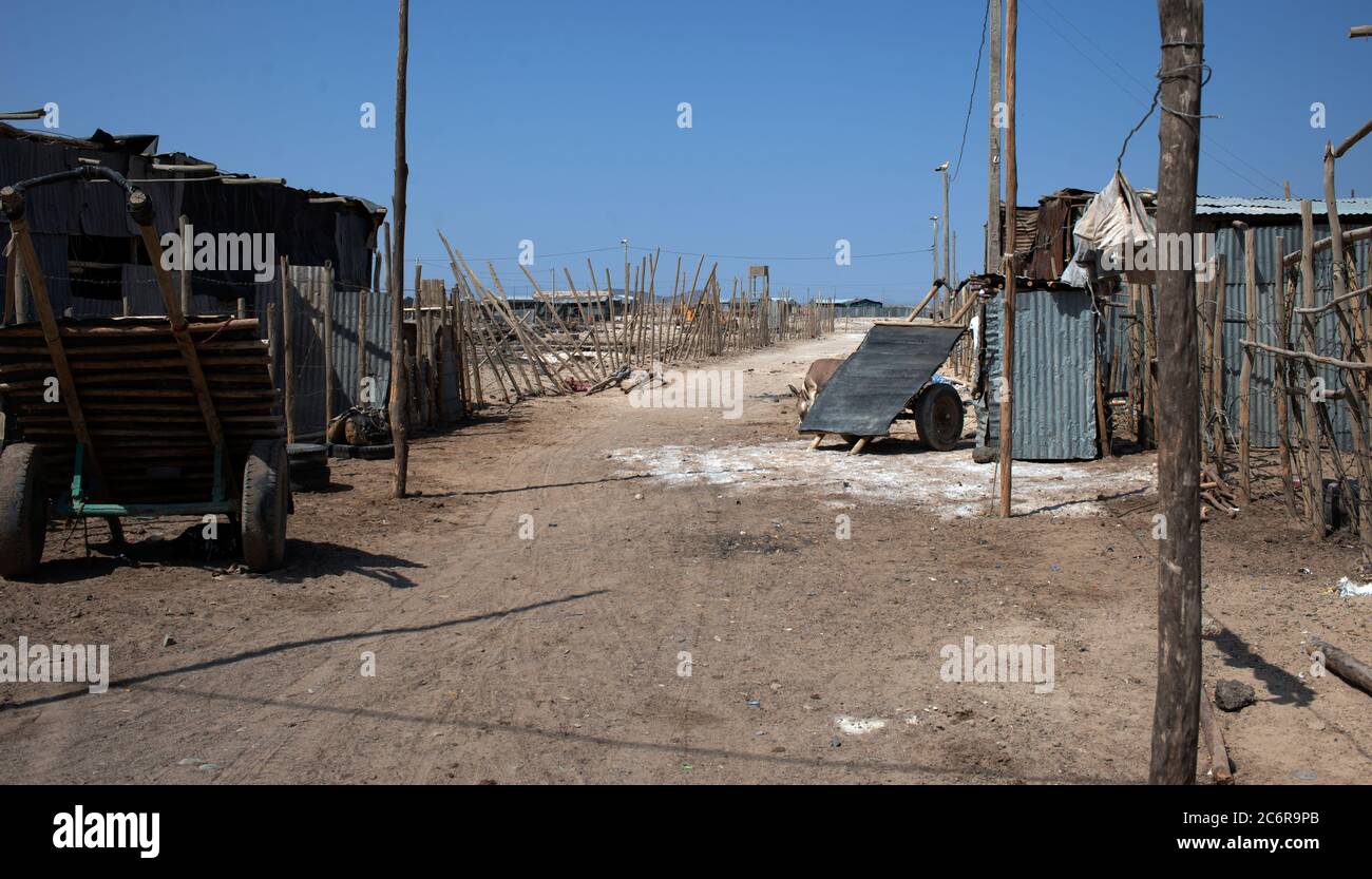 Shacks in a small, desolate shanty town. Afar Region, northern Ethiopia ...