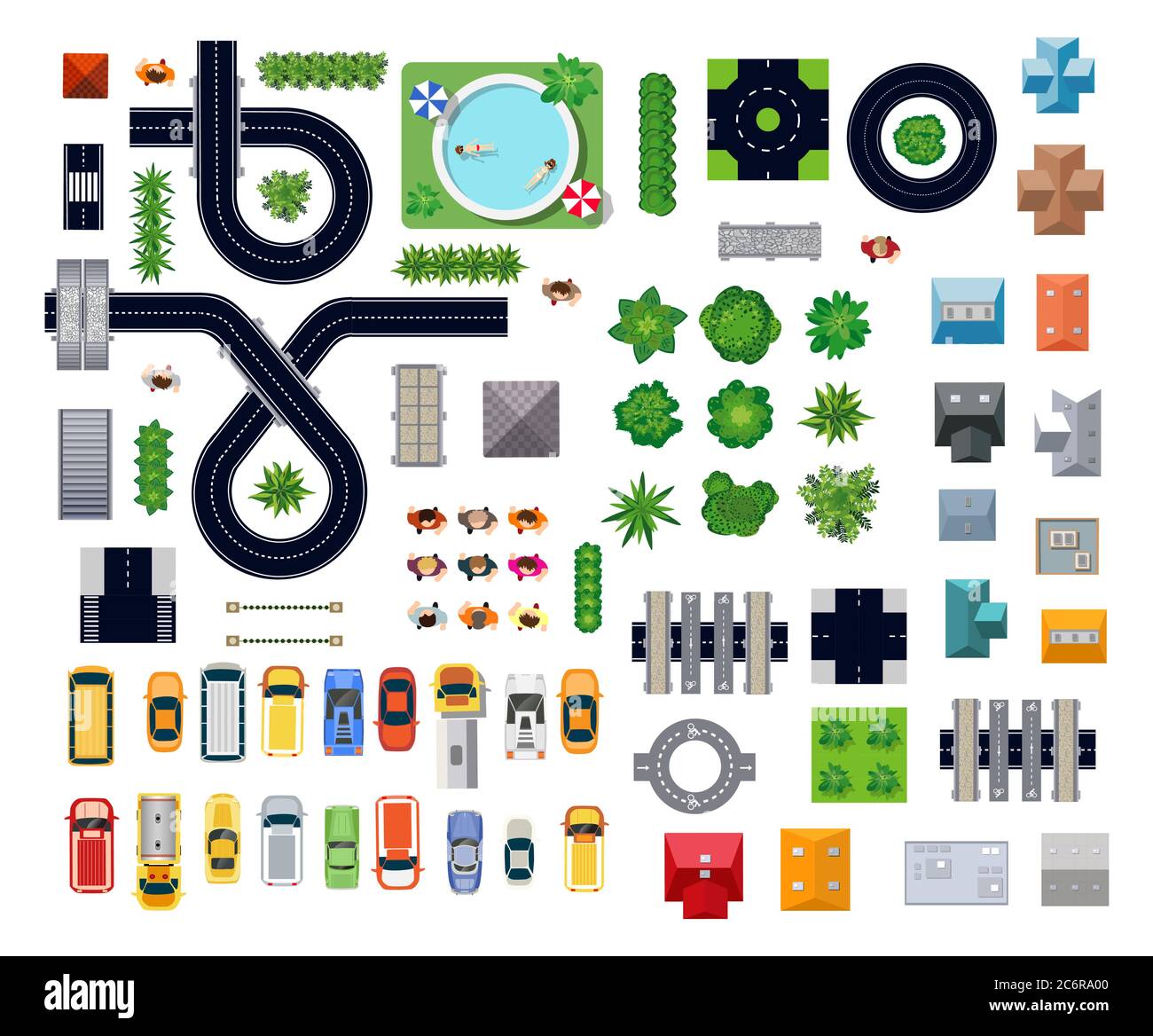 The top view from above is a map of the city with town infrastructure ...