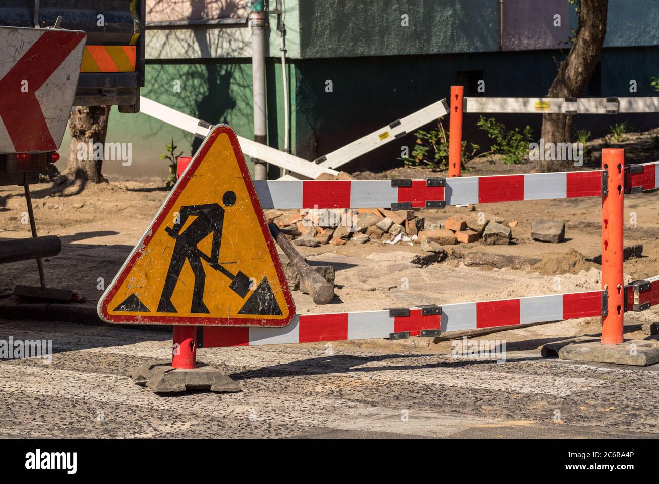 Marking on the construction site, Road works Stock Photo - Alamy
