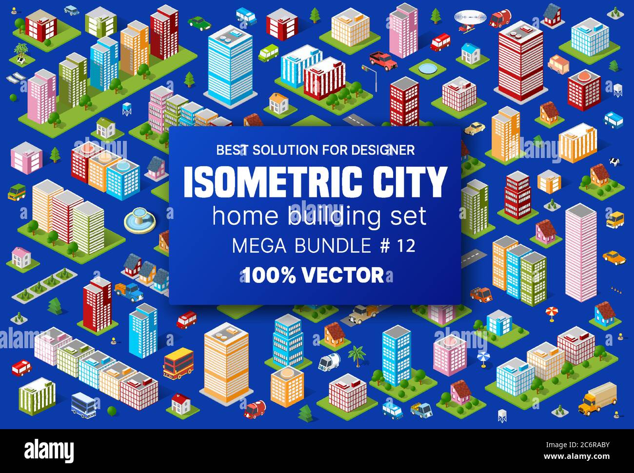 Isometric set building houses icons of blocks module Stock Vector Image ...