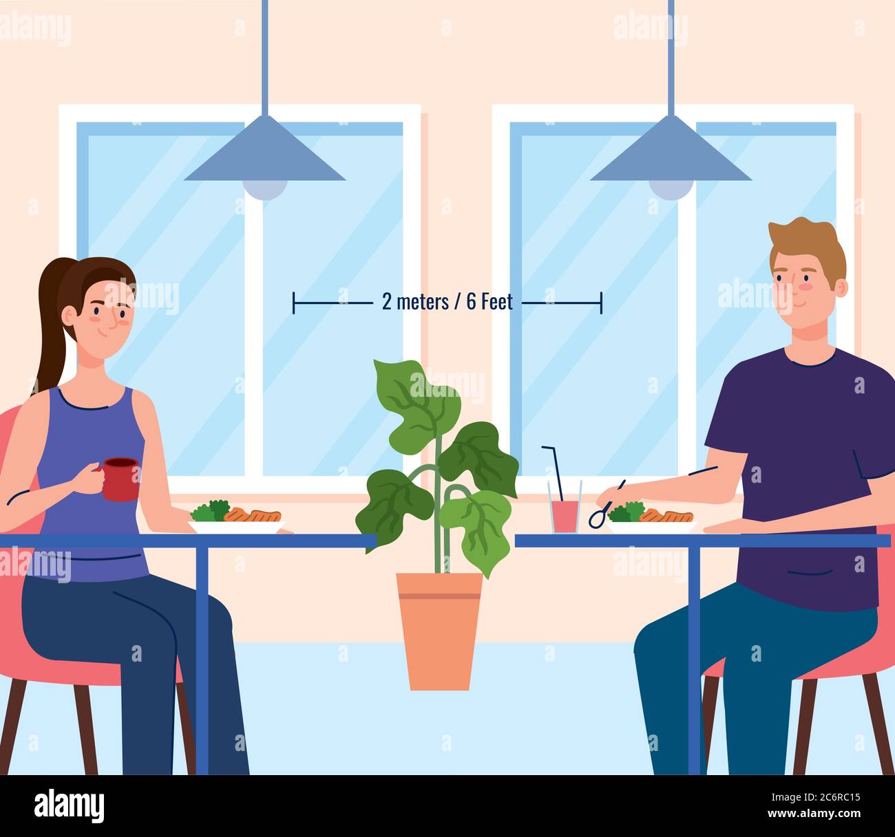 social distance in new concept restaurant , couple on tables ...