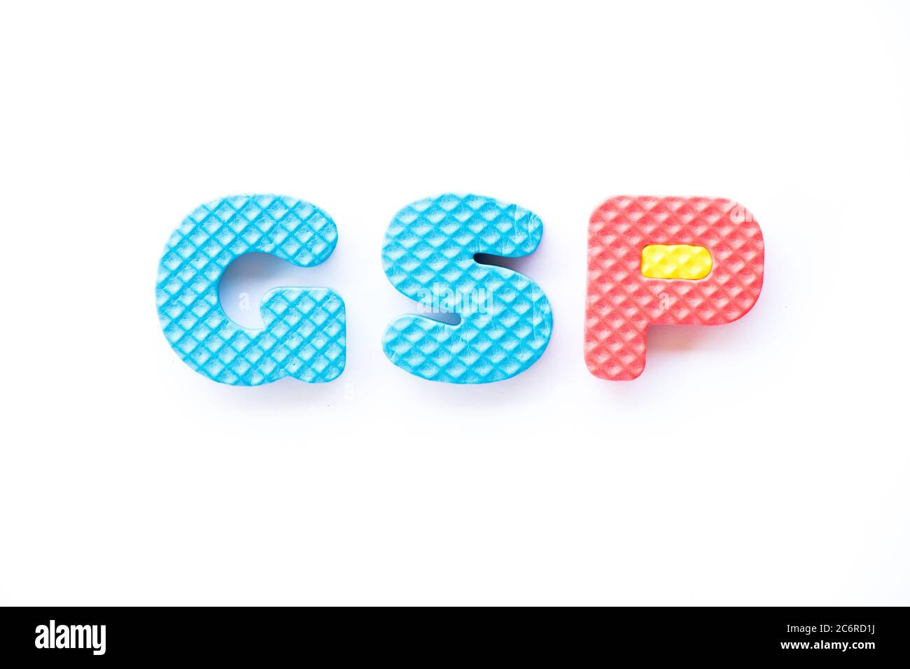 Color toy foam alphabet in word GSP (Abbreviation of Good Storage Practice or Generalized System ...