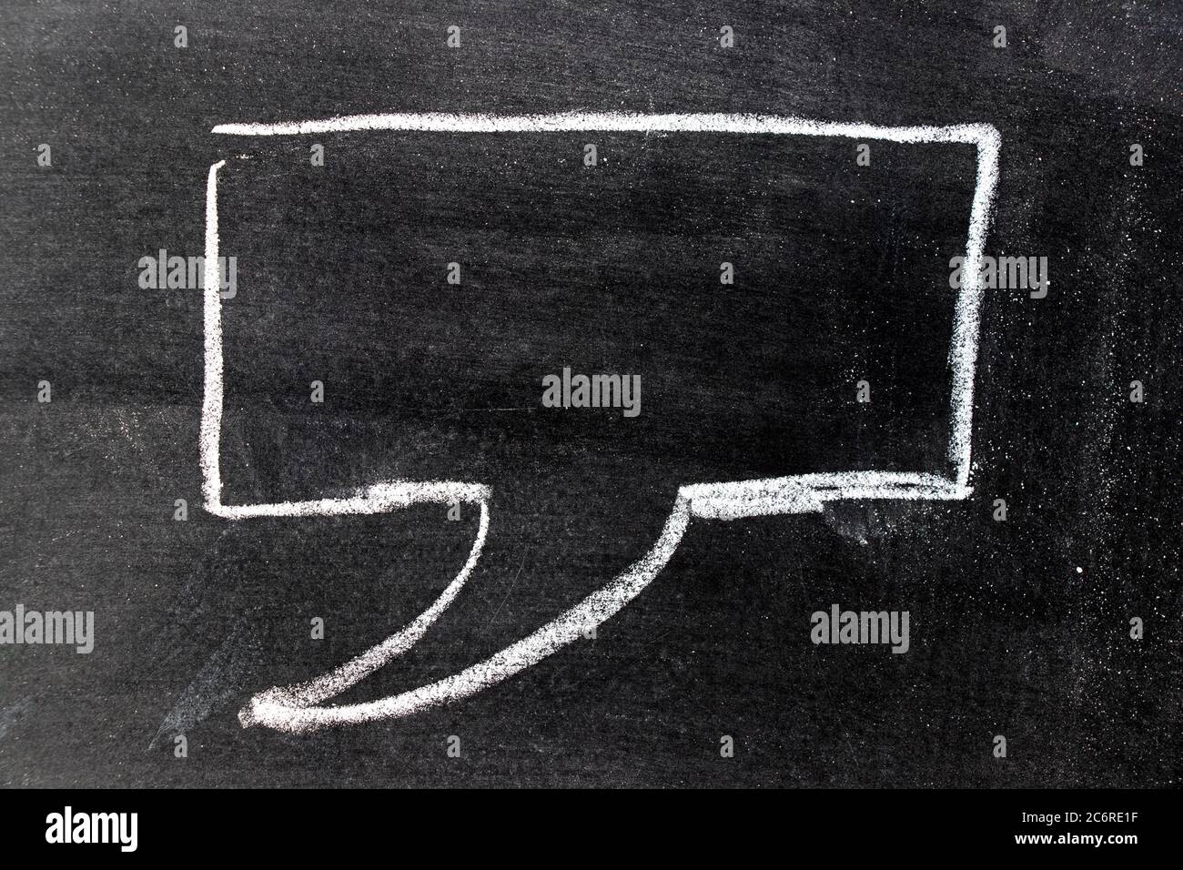 White chalk hand drawing in square bubble speech shape with blank space ...