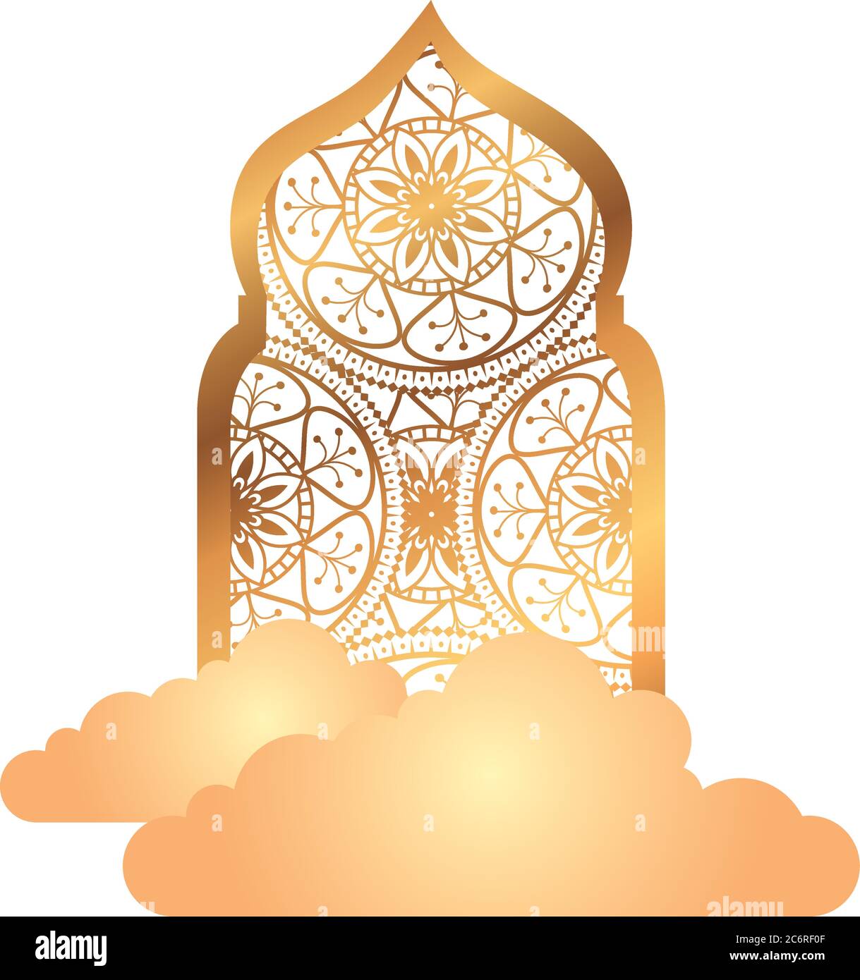islamic arch with clouds golden, arabic ornamental traditional muslim ...