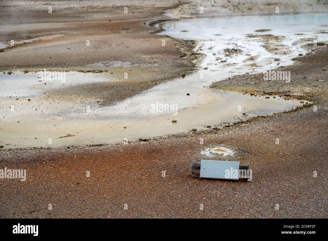 Sign for Constant Geyser, a geothermal feature in the Norris Geyser ...