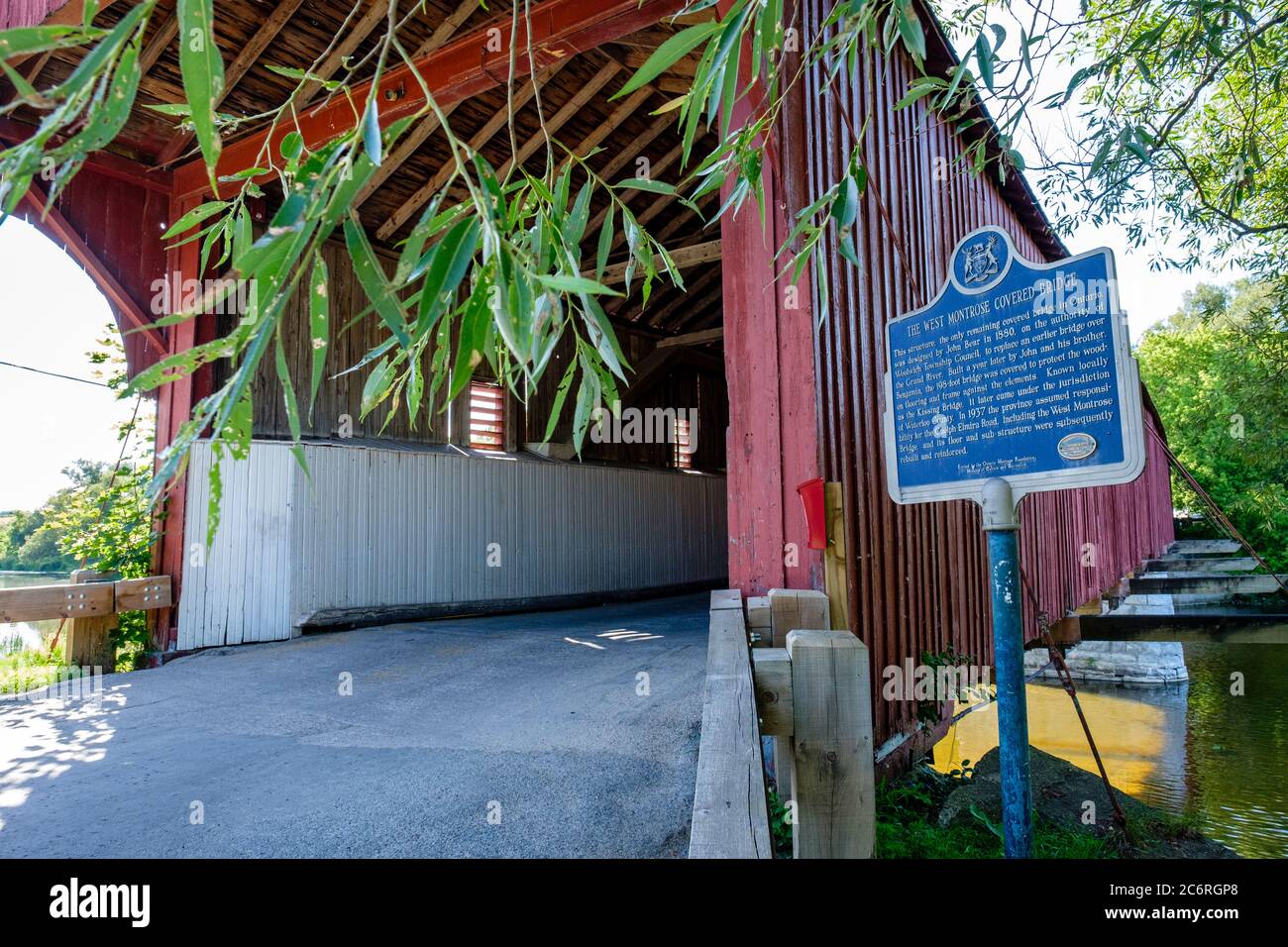 West Montrose Covered Bridge and heritage plaque, Kissing Bridge, over ...