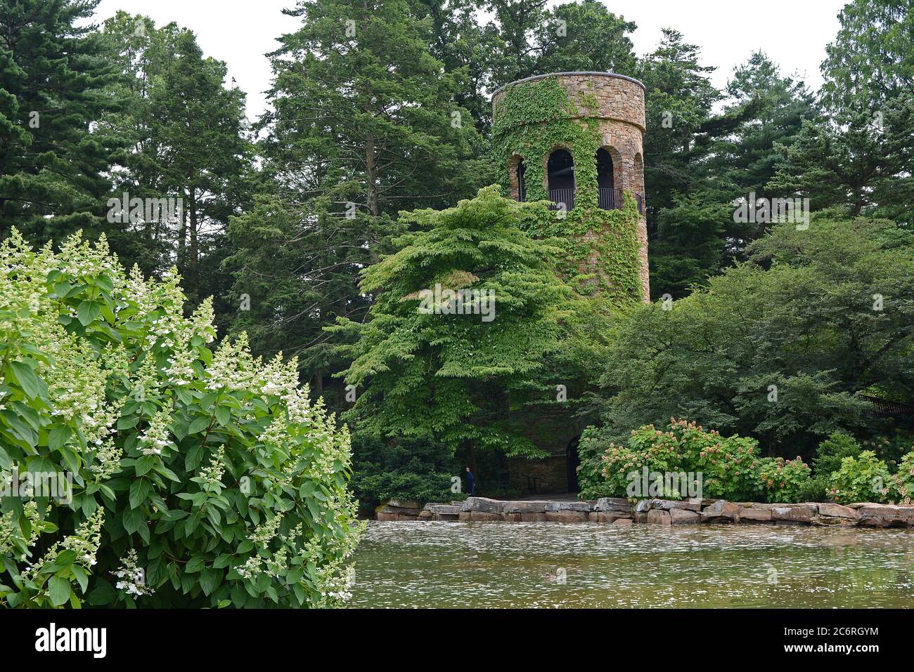 Watch tower in botanic garden surrounded by beautiful trees Stock Photo ...