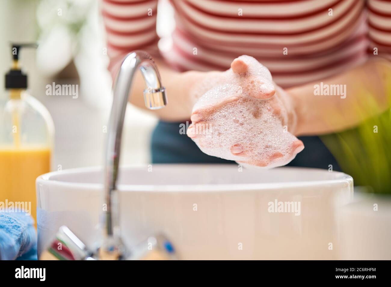 Person is washing hands rubbing with soap. Protection against ...